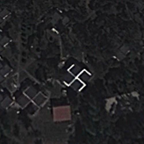 Swastika on the roof of a holiday house in Leba, Poland - Virtual ...