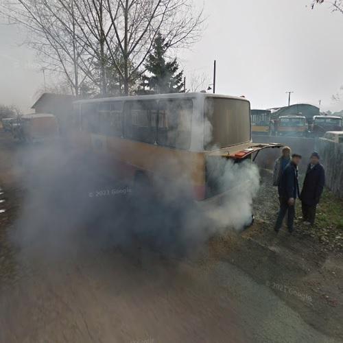 Burning bus engine in Magyardombegyház, Hungary (Google Maps)