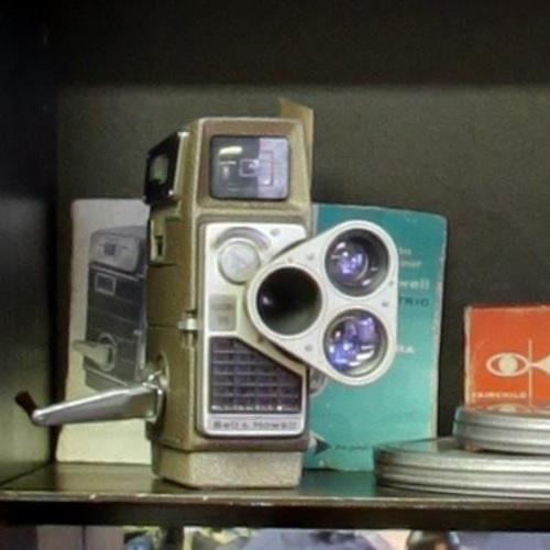 Old movie camera with three lenses in Portland, OR (Google Maps)