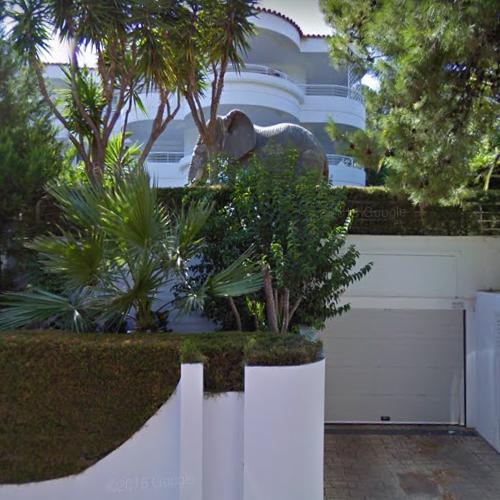 Elephant sculpture in a Greek front yard in Vouliagmeni, Greece ...
