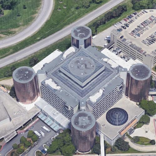 'Hyatt Regency Complex' by John Portman in Rosemont, IL (Google Maps)