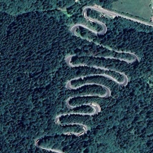 Viral serpentine road in Cheia, Romania (Google Maps)