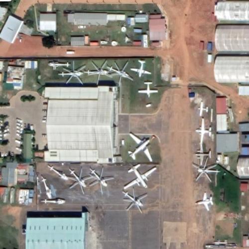 Stored aircraft and helicopters at the UN base in Entebbe, Uganda ...