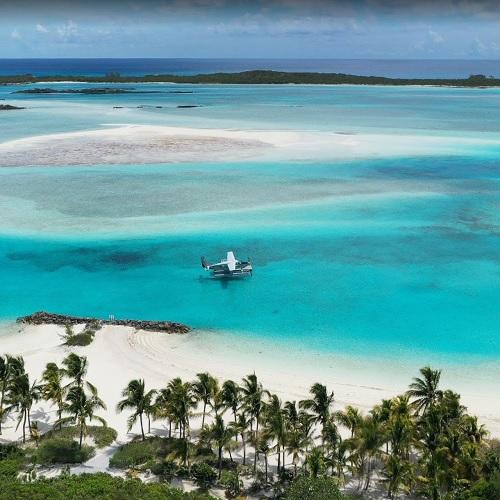 Seaplane in paradise in Little Pipe Cay, Bahamas (Google Maps)