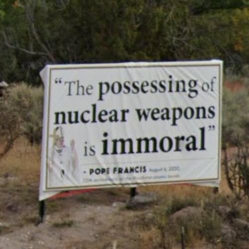 Anti-nuclear weapons protest sign in San Ildefonso Pueblo, NM (Google Maps)