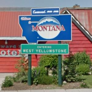 Welcome to Montana sign in West Yellowstone, MT - Virtual Globetrotting
