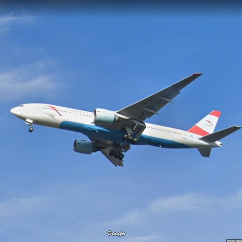 Austrian Airlines Boeing 777 [OE-LPE] in Vienna, Austria (Google Maps)