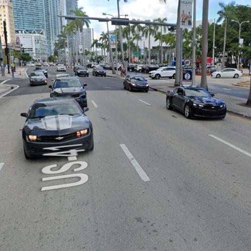 Chevrolet Camaro SS of 2010 with a 2018 version in Miami, FL (Google Maps)