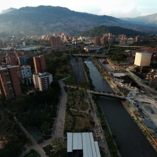 Aerial view of Parques del Río Medellín in Medellin, Colombia (Google Maps)
