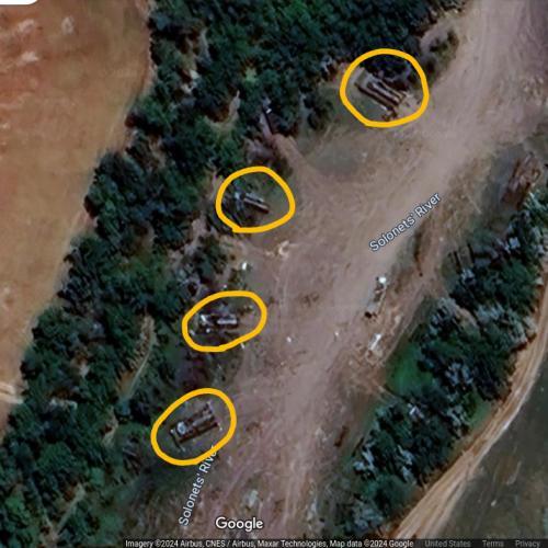 Destroyed Russian BM-27 site in Stanislav, Ukraine (Google Maps)