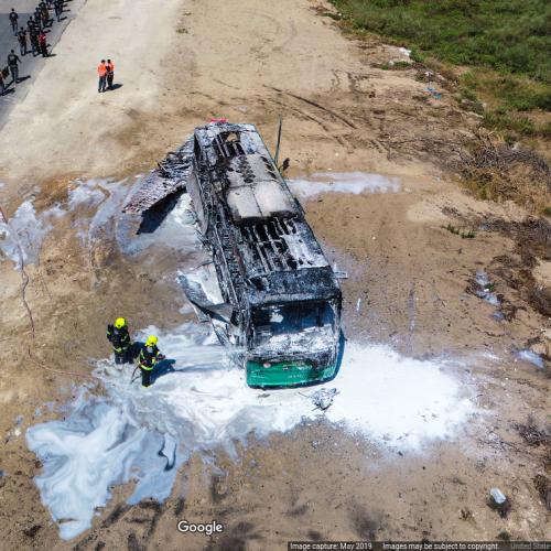 Burned out bus in Haifa, Israel (Google Maps)