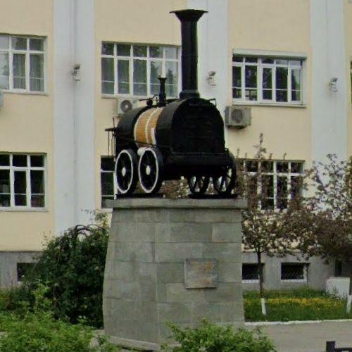 Monument to the first Russian steam locomotive in Yekaterinburg ...