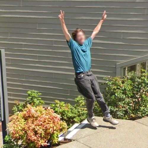 Peace sign and jumping for joy in Tigard, OR (Google Maps)