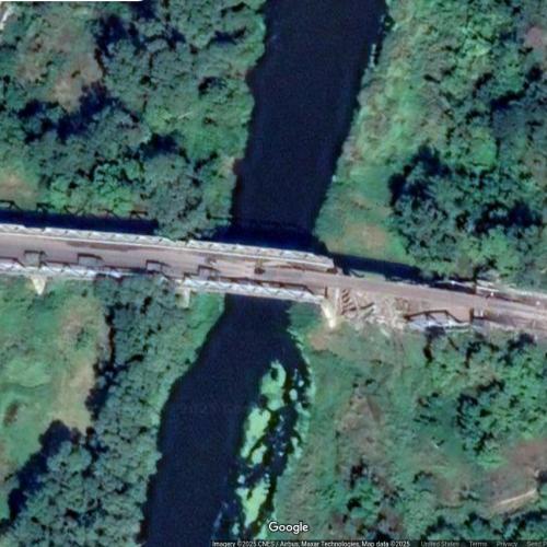 Russian convoy crossing temporary bridge in Izyum, Ukraine (Google Maps)