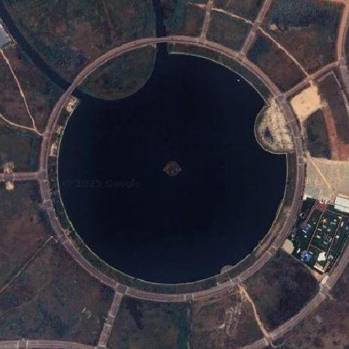 Perfectly circular lake in Vientiane, Lao People's Democratic Republic ...