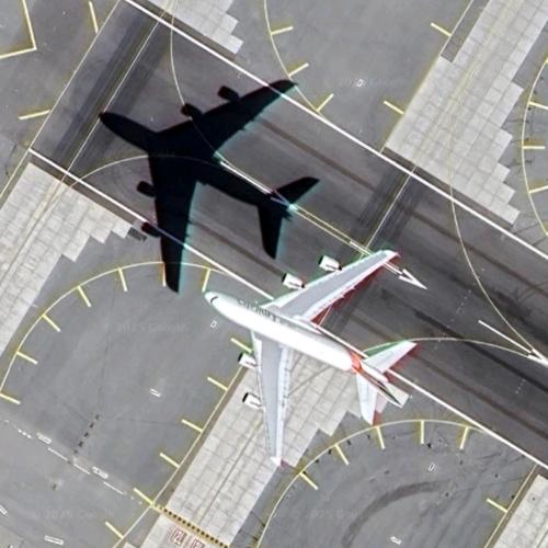 Emirates A380 taking off in Dubai, United Arab Emirates (Google Maps)