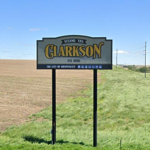 Clarkson welcome sign in Clarkson, NE (Google Maps)