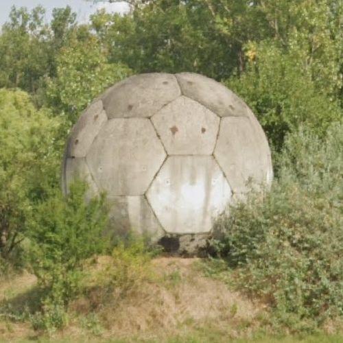Giant concrete football in Derecske, Hungary - Virtual Globetrotting
