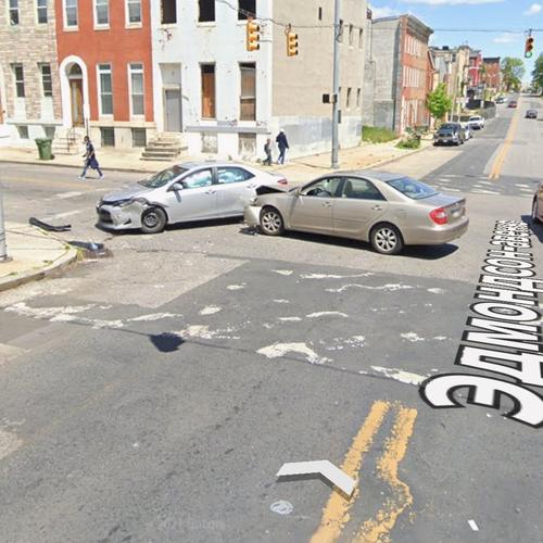Car crash in Baltimore, MD (Google Maps)