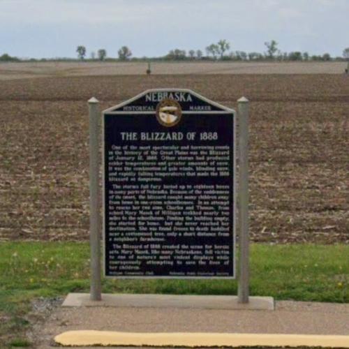 The Blizzard of 1888 marker in Milligan, NE (Google Maps)