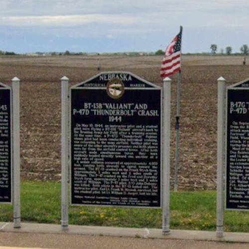 BT-13B Valiant and P-47D Thunderbolt Crash, 1944 marker in Milligan, NE ...